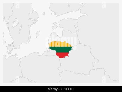 Map of Europe with highlighted Lithuania map, gray map of Lithuania ...