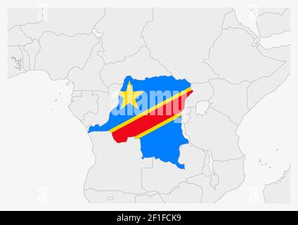 DR Congo map highlighted in DR Congo flag colors and pin of country ...