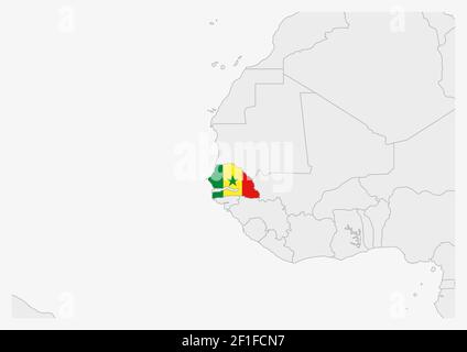 Map of Africa with highlighted Senegal map, gray map of Senegal with ...
