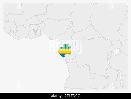 Map of Africa with highlighted Gabon map, gray map of Gabon with ...