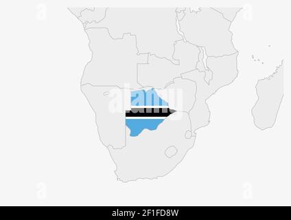 Botswana map highlighted in Botswana flag colors and pin of country capital Gaborone, map with ...