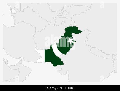 Map of Asia with highlighted Pakistan map, gray map of Pakistan with ...