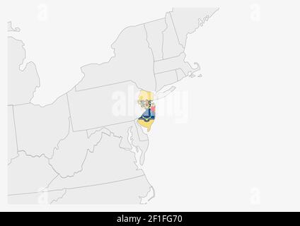 Map of USA with highlighted New Jersey map, gray map of US State New ...