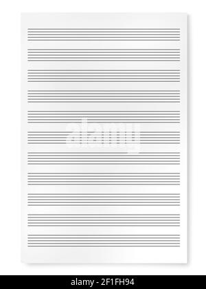 Sheet with empty staves for music notes and treble clef as background ...