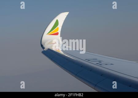 Curved wingtips design of Airbus A350 wing, also know as sharklets ...