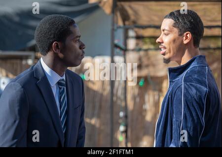 SNOWFALL, from left: Melvin Gregg, Isaiah John, Jordan R. Coleman ...