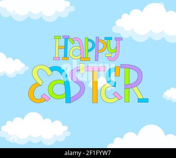 Happy Easter cute doodle spring lettering design Stock Vector Image ...