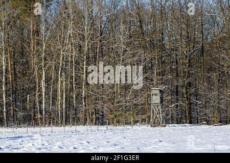 Observation turret on the edge of winter forest Stock Photo - Alamy