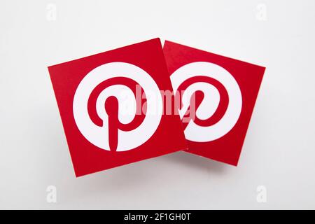 LONDON, UK - March 2021: Pinterest logo, popular image sharing platform ...