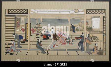 'Moonlight Revelry at Dozo Sagami' by Kitagawa Utamaro is a woodblock ...