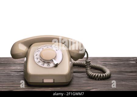 Telephone set on wooden background Stock Photo - Alamy