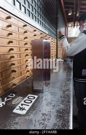 Omikuji box, Sensoji Temple, Asakusa Stock Photo - Alamy