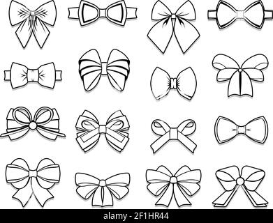 Beautiful bows elements collection of different shapes in outline style ...