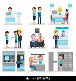 Bank people flat collection with customers and staff in different ...