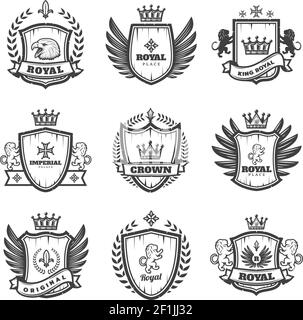 Medieval knight coats of arms set with heraldic shields weapon and ...