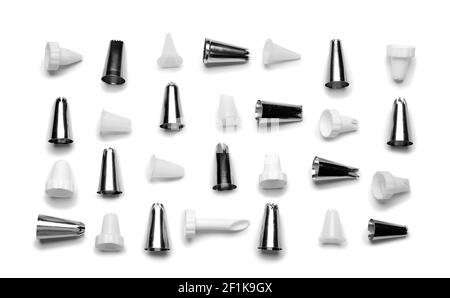 Different piping tips on white background Stock Photo - Alamy