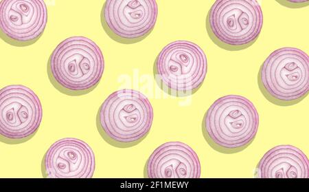 Flat lay composition with red onion and spices on white background ...