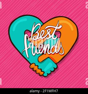 Happy Friendship Day, friends holding hand, love flat illustration ...