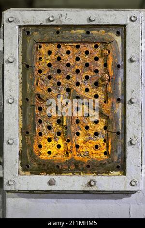 Tube sheet or plate of boiler or heat exchanger selective focus shot at ...