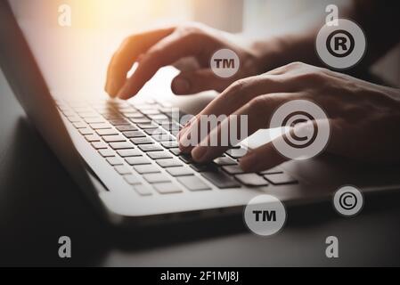 Concept of copyrighted material. Copyright, registered symbols with ...