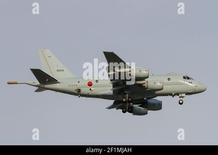A Kawasaki P1 Maritime patrol aircraft with the Japanese maritime Self ...