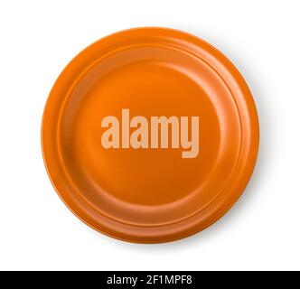 Brown round clay plate on white background. Kitchen utensils made of ...