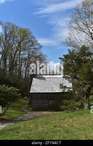 Historic wooden landmark cabin along the Blue Ridge Parkway Stock Photo ...