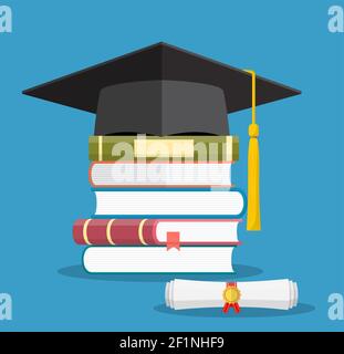 graduation hat with books and diploma Stock Vector Image & Art - Alamy