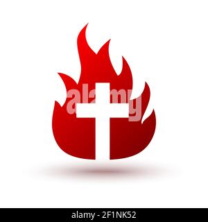 Church logo cross flame icon. Religious christian emblem symbol worship ...