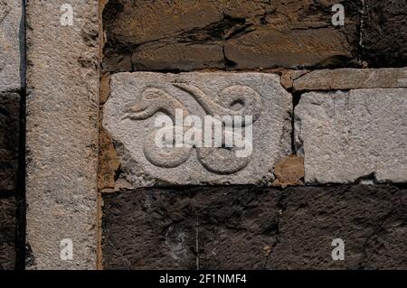 Snake Bas relief carving of snake's head on the German Memorial Wilhelm ...
