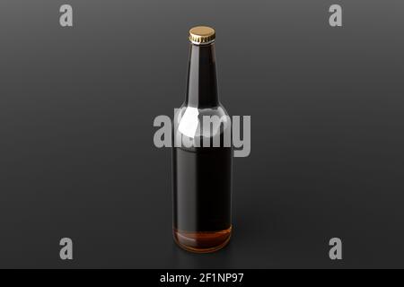 Beer bottle 500ml mock up with blank label on black background. Side ...