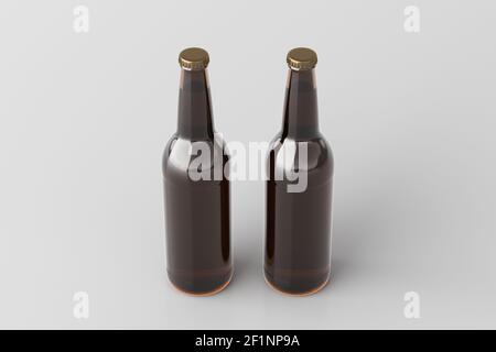Two beer bottles 500ml mock up on white background. Side view Stock ...