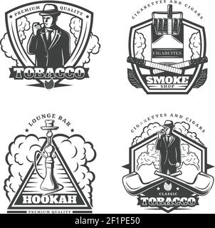 Vintage monochrome smoke emblems set with inscriptions smoker crossed ...