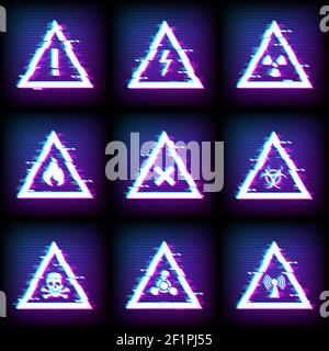 High voltage icon with noise effect or digital glitch. Bolt warning ...