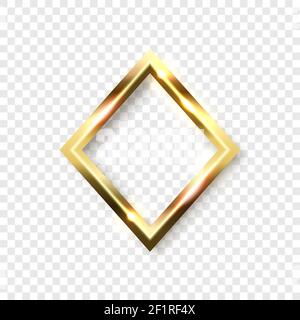 Gold glowing rhombus shape frame isolated on dark transparent ...