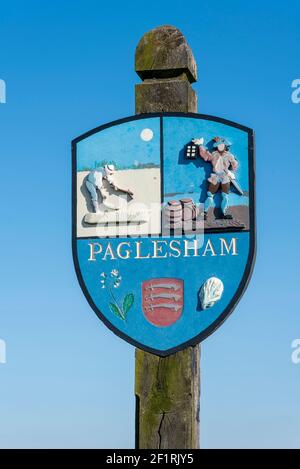 Paglesham village sign, with painted relief pictures depicting those ...