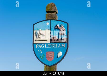 Paglesham village sign, with painted relief pictures depicting those ...