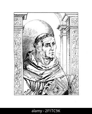 Classic illustration of a portrait of Martin Luther, initiator of the ...