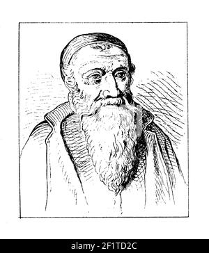 Menno Simons, Dutch Anabaptist religious leader, (1854). Artist ...