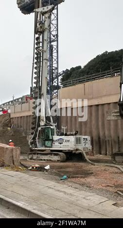 A Soil Tek excavator drilling mast at a building site, The Terrace ...