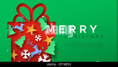 Poster deer and present box in cubism style with lettering happy ...