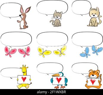 cartoon animals with speech bubble set Stock Photo - Alamy