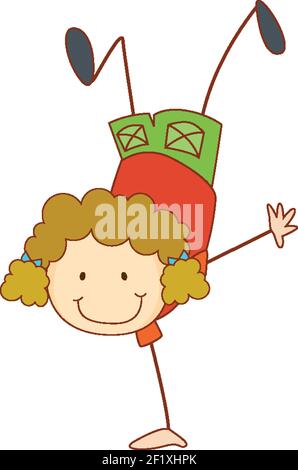 A doodle kid performing a break dance cartoon character isolated ...