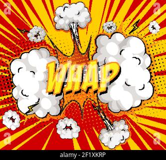 WHAP text on comic cloud explosion on rays background illustration ...