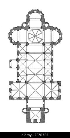 Antique illustration of floor plan of Cologne Cathedral. Published in ...