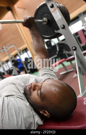 Teddy Riner during a physical practice session, on March 15, 2017, at l ...