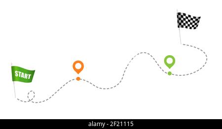 Dotted path line with red points vector illustration. Travel concept ...