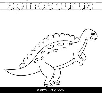 Trace the names of dinosaurs. Color cute stegosaurus. Handwriting ...