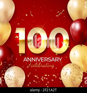 Anniversary of Birthday, number 100 on the podium with golden balloons ...
