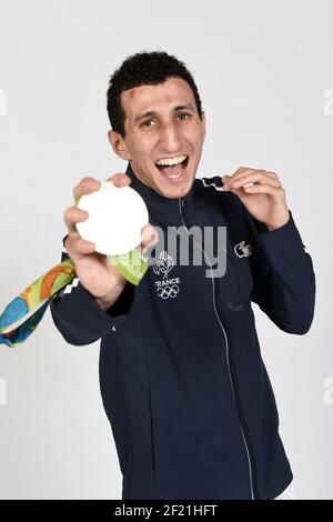 French silver medalist in Boxing 60 kg Sofiane Oumiha poses at club ...